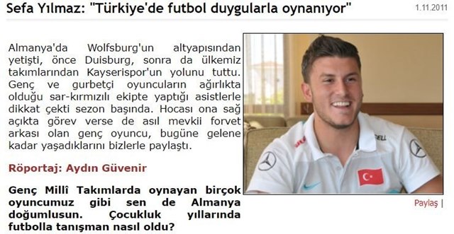 Sefa Yılmaz, TFF Tamsaha Dergisi Röportajı | KAYSERİSPOR.ORG